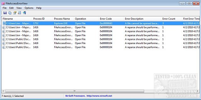 Download FileAccessErrorView - MajorGeeks