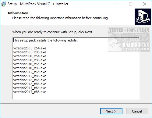 Download MultiPack Visual C++ Installer - MajorGeeks