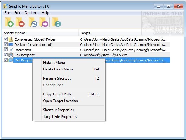 Download SendTo Menu Editor - MajorGeeks