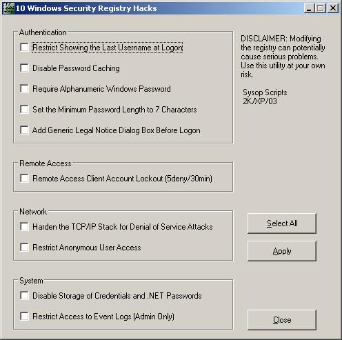 Download 10 Windows Security Registry Hacks - MajorGeeks