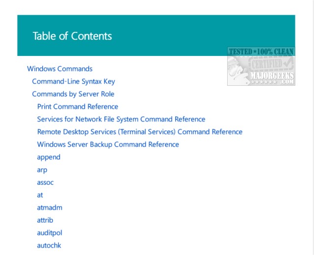 Download Microsoft Windows Commands - MajorGeeks