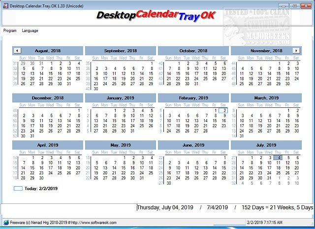 Download Desktop.Calendar.Tray.OK - MajorGeeks