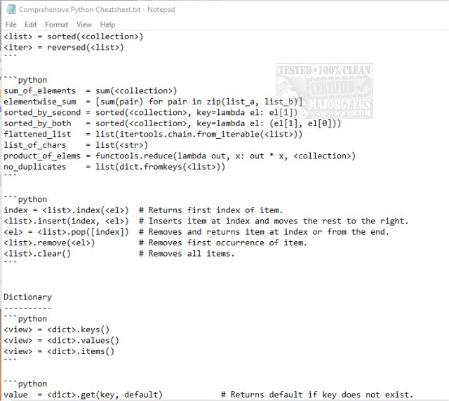 Download Comprehensive Python Cheatsheet - MajorGeeks