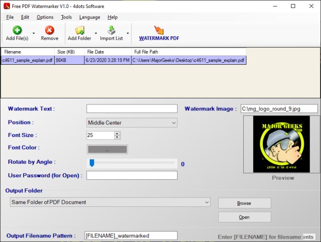 Download 4dots Free PDF Watermarker - MajorGeeks