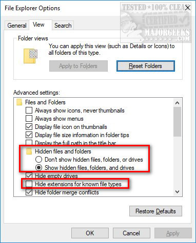 Download Show or Hide Hidden Files, Folders, or Drives - MajorGeeks