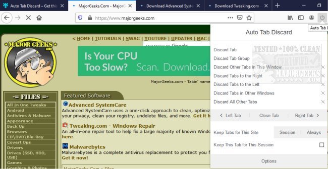 Download Auto Tab Discard for Chrome, Firefox, Edge, and Opera - MajorGeeks