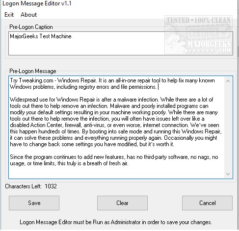Download Logon Message Editor - MajorGeeks