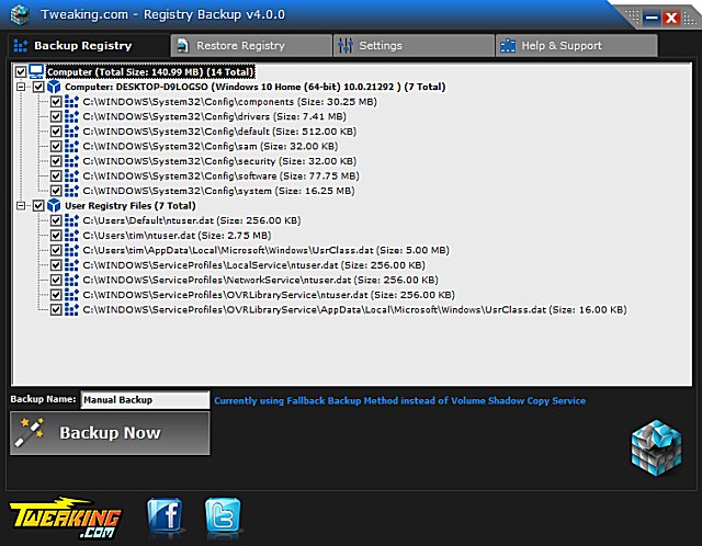 Download Tweaking.com - Registry Backup 4.0.0 - MajorGeeks