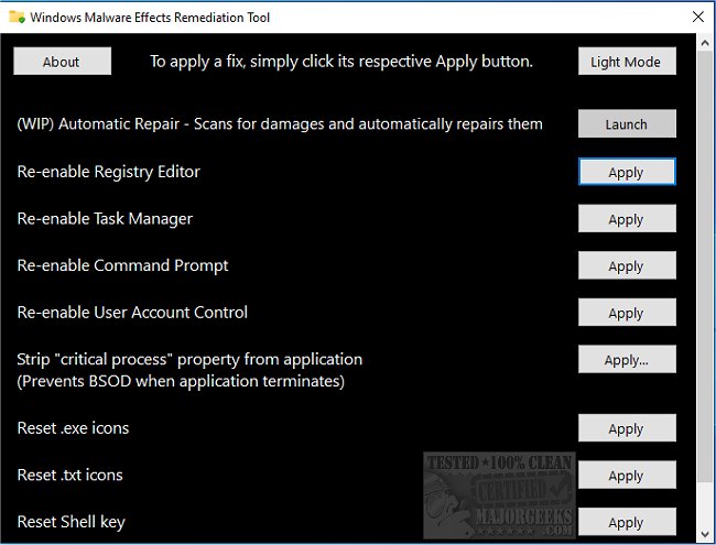 Download Windows Malware Effects Remediation Tool - MajorGeeks