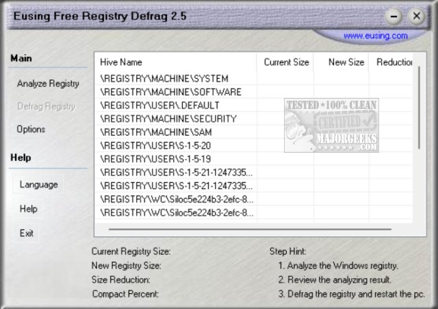 Download Eusing Free Registry Defrag - MajorGeeks