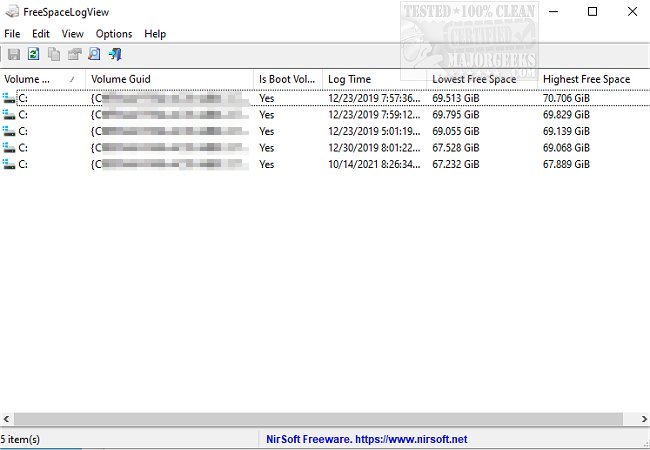 Download FreeSpaceLogView - MajorGeeks
