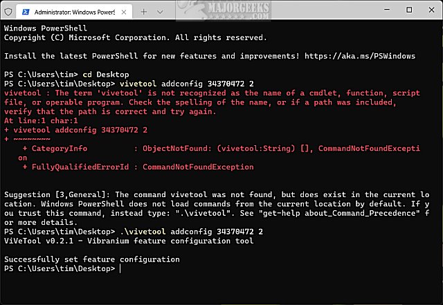 Download ViveTool - MajorGeeks