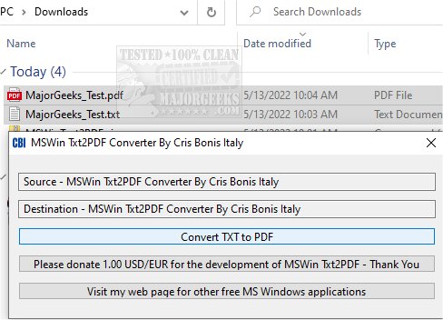 Download MSWin Txt2PDF 1.0 - MajorGeeks