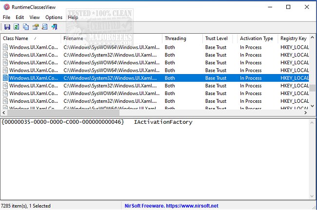 Download RuntimeClassesView - MajorGeeks