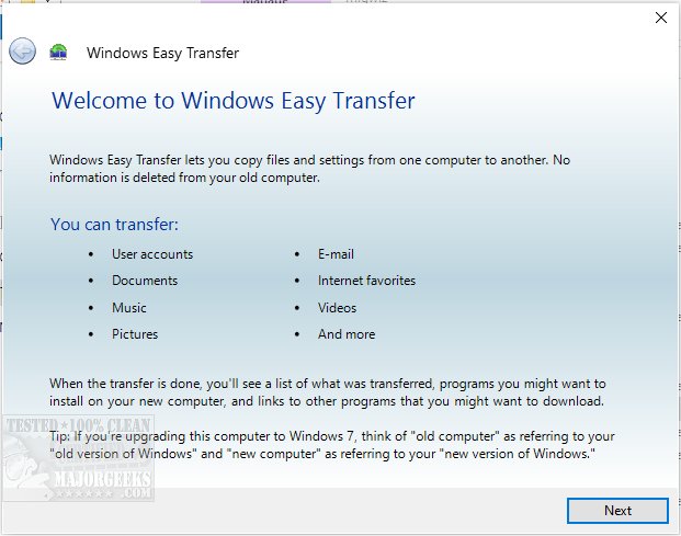 Download Windows Easy Transfer for Windows 10 - MajorGeeks
