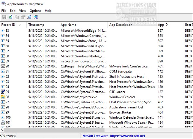 Download AppResourcesUsageView - MajorGeeks