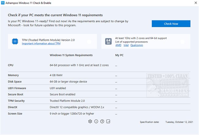 Download Ashampoo Windows 11 Check & Enable 1.0.0.9 (1904) - MajorGeeks