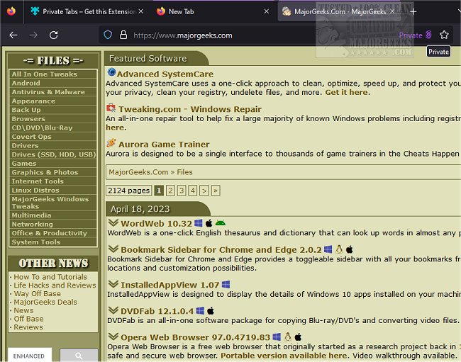 Download Private Tabs for Firefox - MajorGeeks