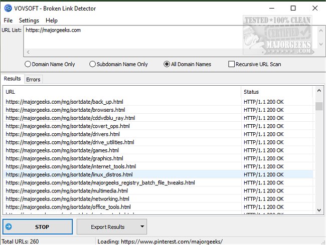 Download VOVSOFT Broken Link Detector - MajorGeeks