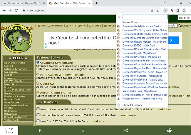 Download Recent History for Chrome - MajorGeeks