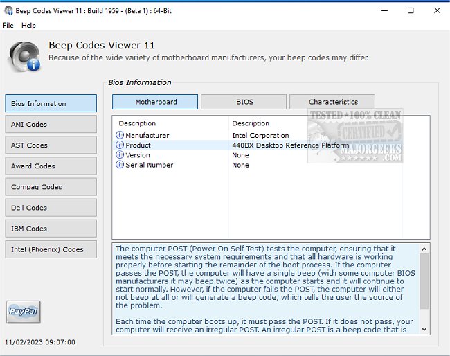 Download BIOS Beep Codes Viewer Portable - MajorGeeks