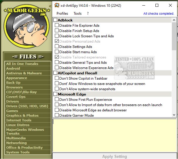 Download xd-AntiSpy - MajorGeeks