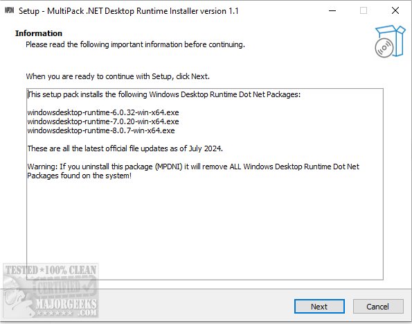 Download MultiPack .NET Windows Desktop Installer - MajorGeeks