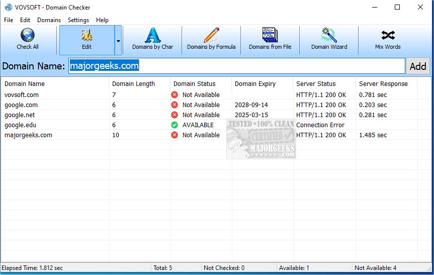 Download VOVSOFT Domain Checker - MajorGeeks