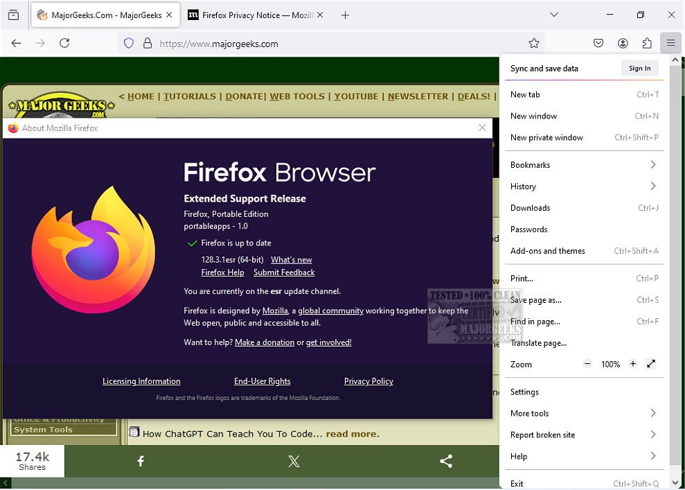 Download Mozilla Firefox ESR Portable - MajorGeeks