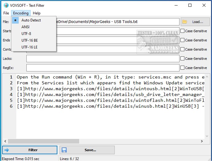 Download VOVSOFT Text Filter - MajorGeeks