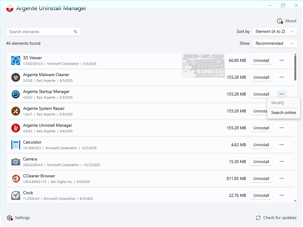 Download Argente Uninstall Manager - MajorGeeks