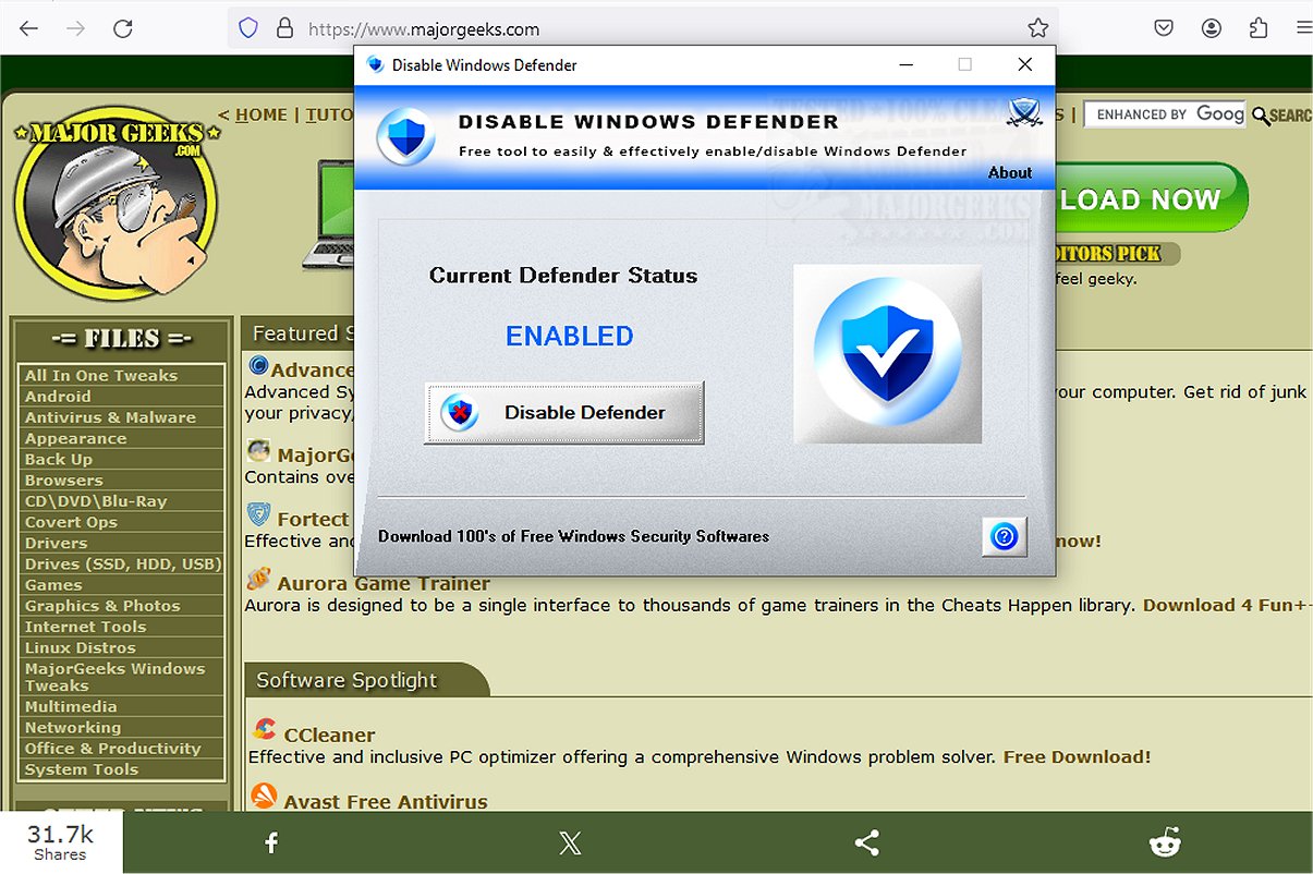 Download Disable Windows Defender - MajorGeeks