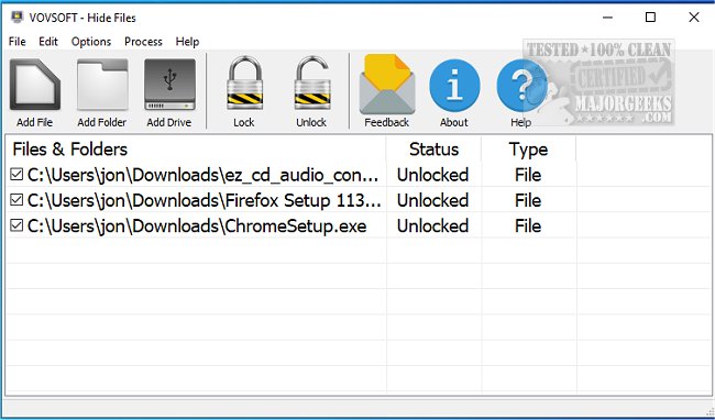 Vovsoft Hide Files Majorgeeks2