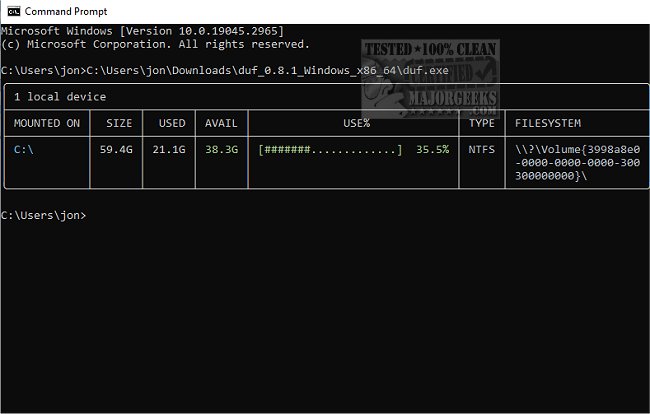 disk usage free utility (duf) majorgeeks.jpg