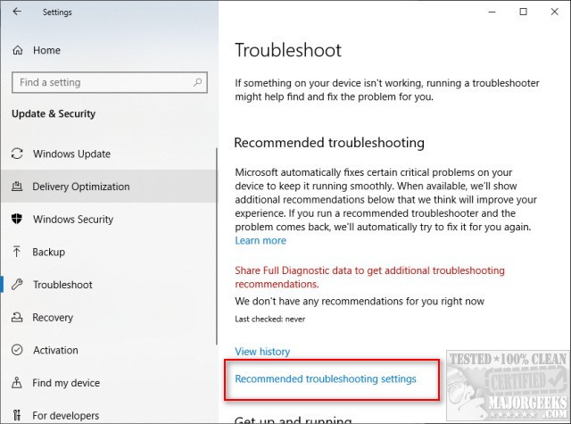 How to Run Windows 10 Troubleshooters Automatically - MajorGeeks