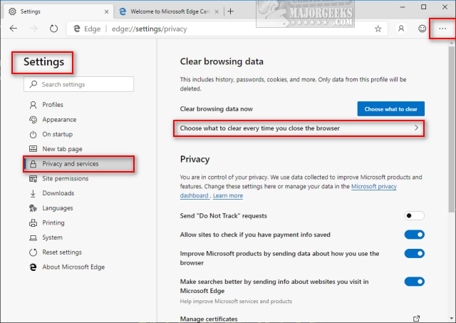 How To Clear Browsing Data When Microsoft Edge Is Closed Majorgeeks
