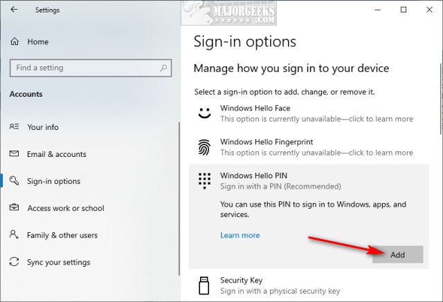 How to Add or Remove PIN in Windows 10 - MajorGeeks