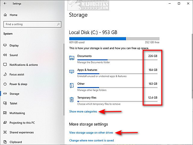Use Storage to Find and Free up Space in Windows 10 - MajorGeeks