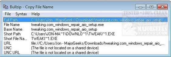 Copy File Name Allows Simple File Name Copying and More - MajorGeeks