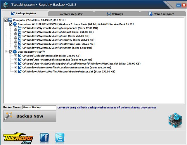 Tweaking.com - Registry Backup Helps Perform Quick Registry Backups ...
